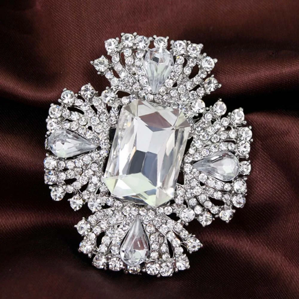 Wedding Dress Brooches Crystal Rhinestone For Women Fancy Silver Plated ...