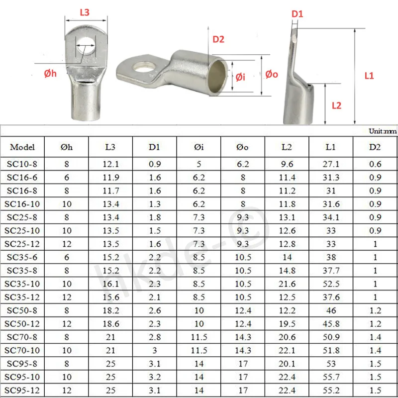 5PCS Tinned Copper Connecting Terminal Bolt Hole Cable Lugs Battery ...