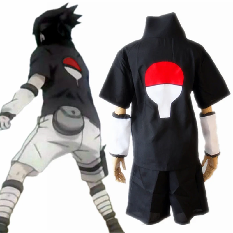 Anime Naruto Uchiha Sasuke Black Cosplay Costume Leaf Village Guard ...