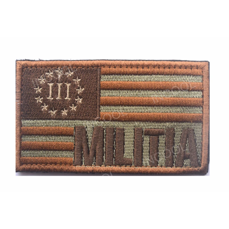 Three Percenter MILITIA Embroidery Patch US American Flag Army Military ...