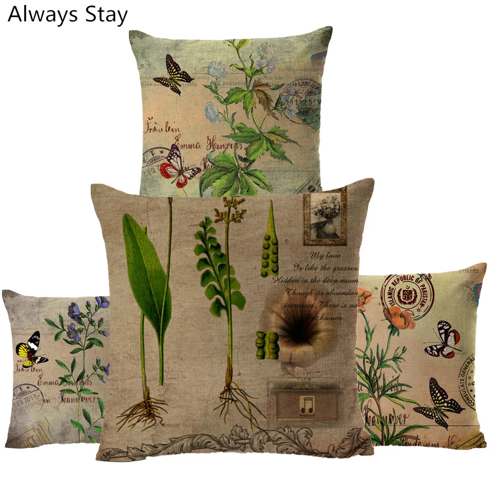 Green Plant Floral Cushion Cover Throw Pillows Case Polyester Cotton ...