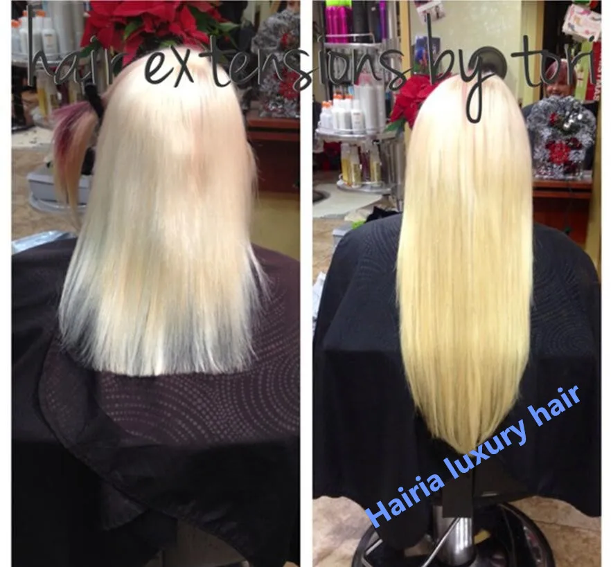 Over the Shoulder Length Blonde Brazilian Virgin Straight Hair Micro ...