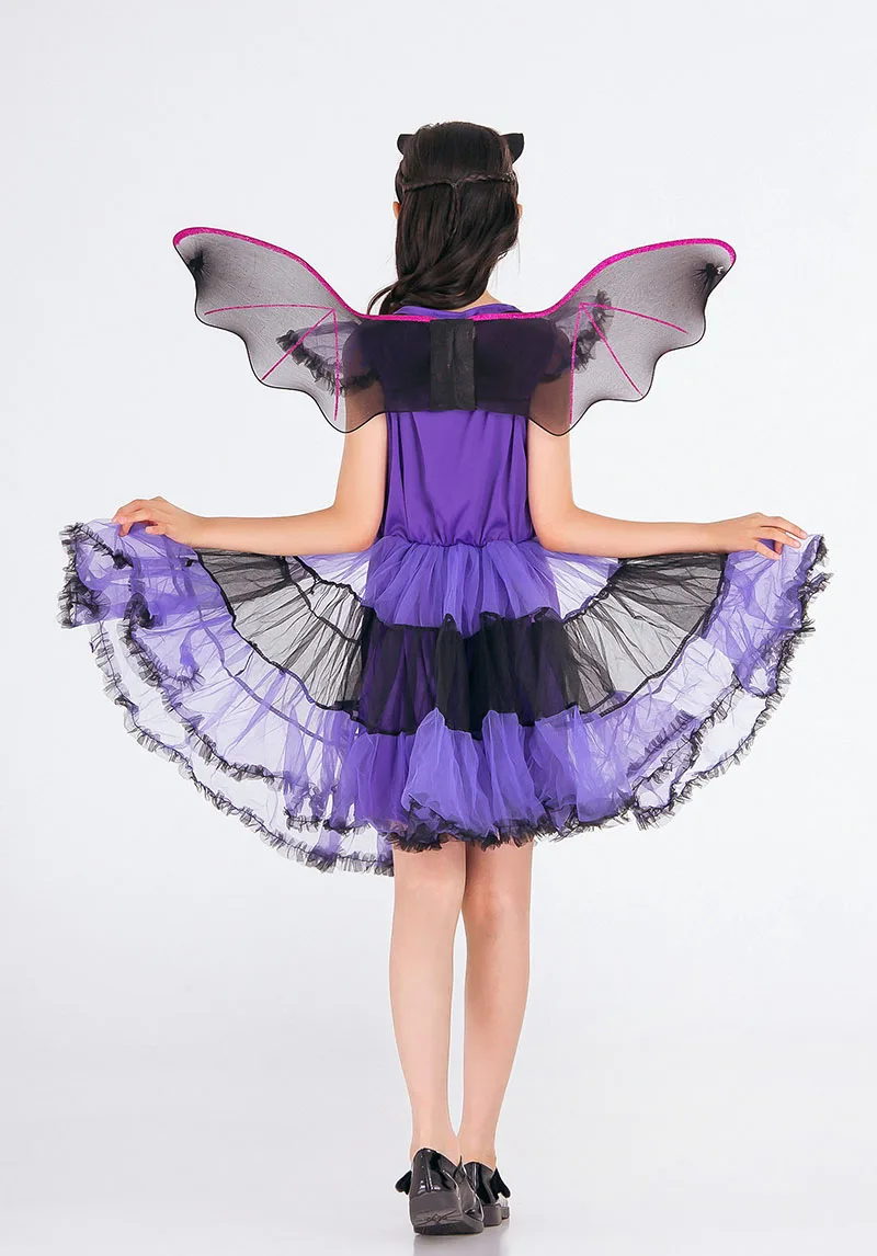 Child Girls Halloween Bug Bat Vampire Costume With Wing Headpieces Kids ...