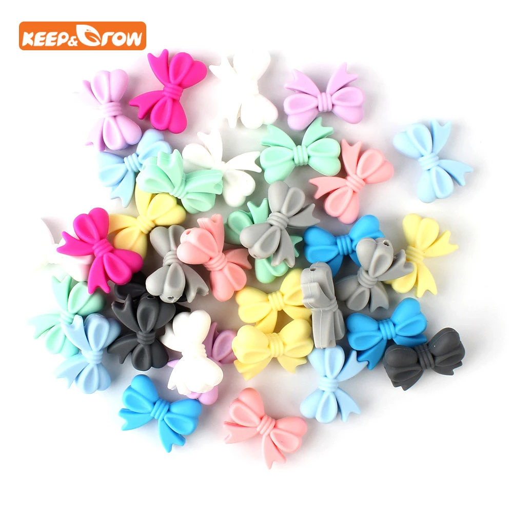 10pcs Bowknot Silicon Beads Bpa Free Bow Tie Baby Teething Bead For Diy ...