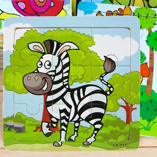 Wooden 3D Puzzle Zebra Jigsaw Toys For Children Cartoon Animal Puzzles ...