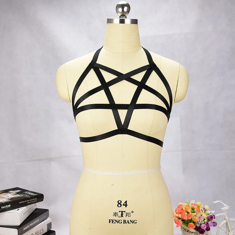 Sexy bondage Harness Belt Elastic Lingerie pentagram harness cage bra ...