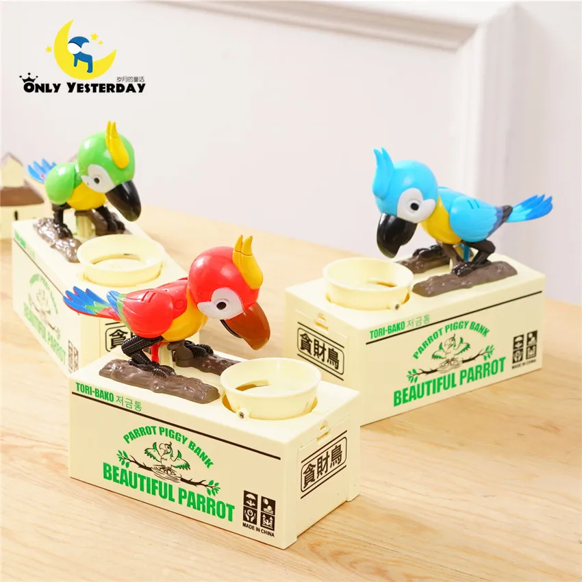2016 Parrot Money Box Automated Cute Cartoon eating Coin Bank Kids ...
