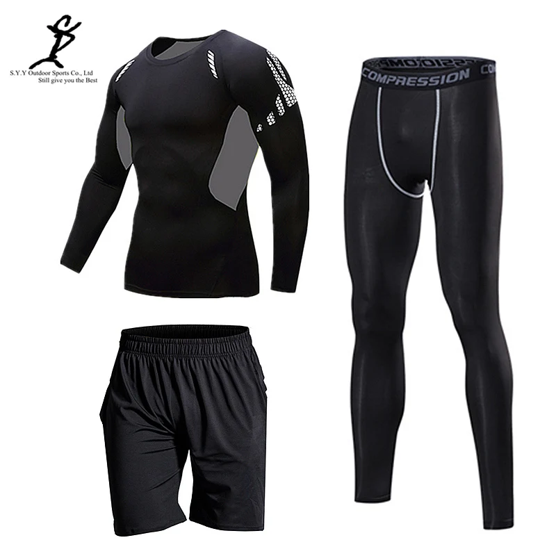 3pcs Men Compression Running Set Active Sports Set Workout Fitness ...
