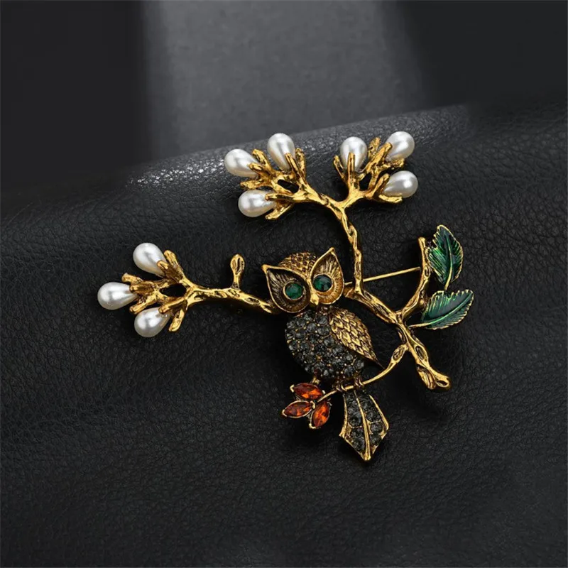 Statement-Branch-Pearl-Owl-Brooches-For-Women-Lovely-Rhinestone-Crystal ...