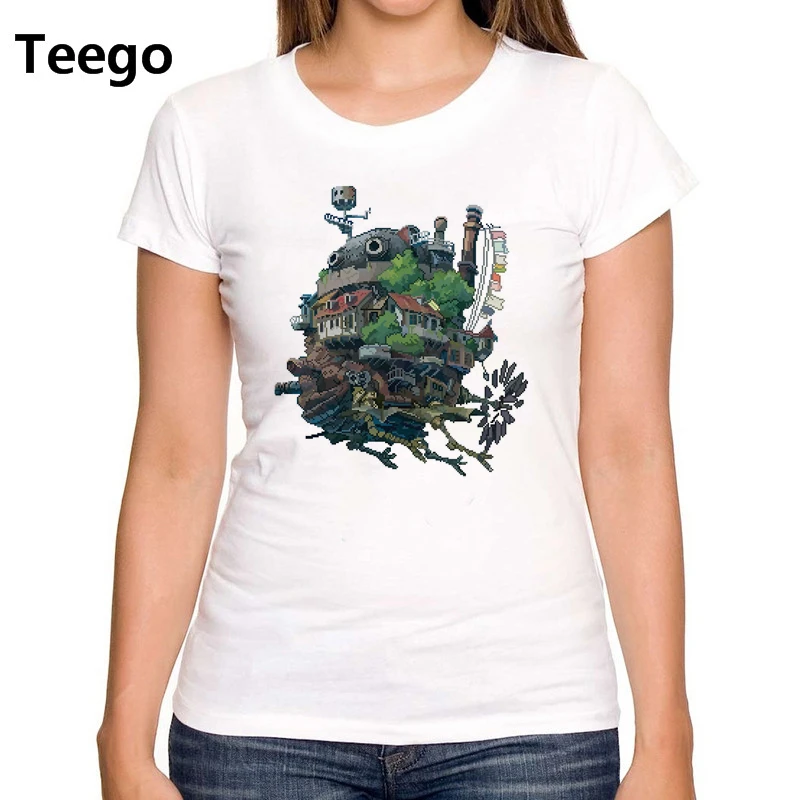 New Women White Howl's Moving Castle T Shirt Short Sleeve Girls Howl's ...