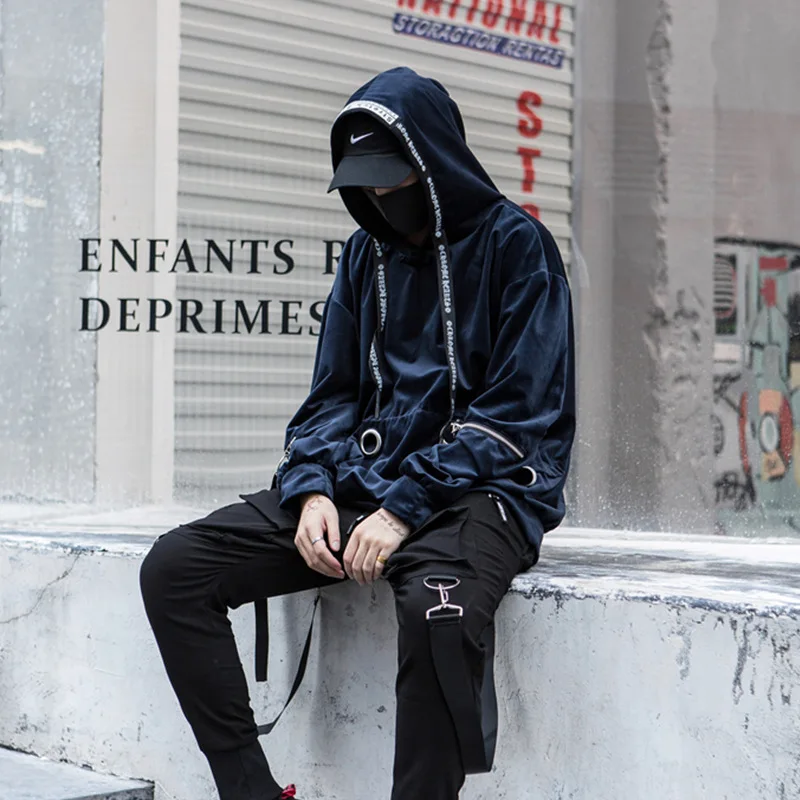 Men High Street Hip Hip Casual Loose Hooded Sweatshirts Oversized Male