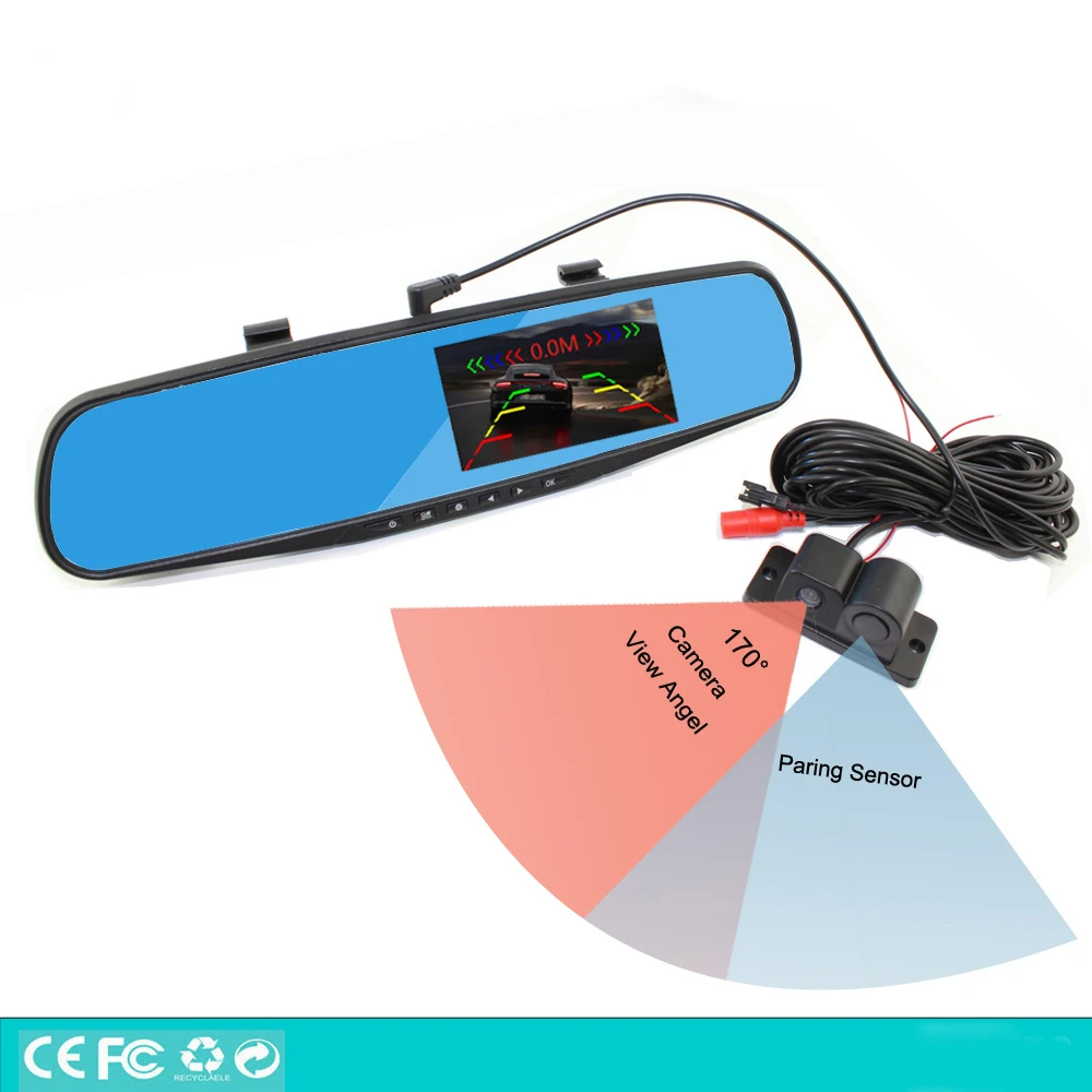 3in1 Car Rear View Camera + 4.3" TFT Car Rearview Mirror Monitor with ...