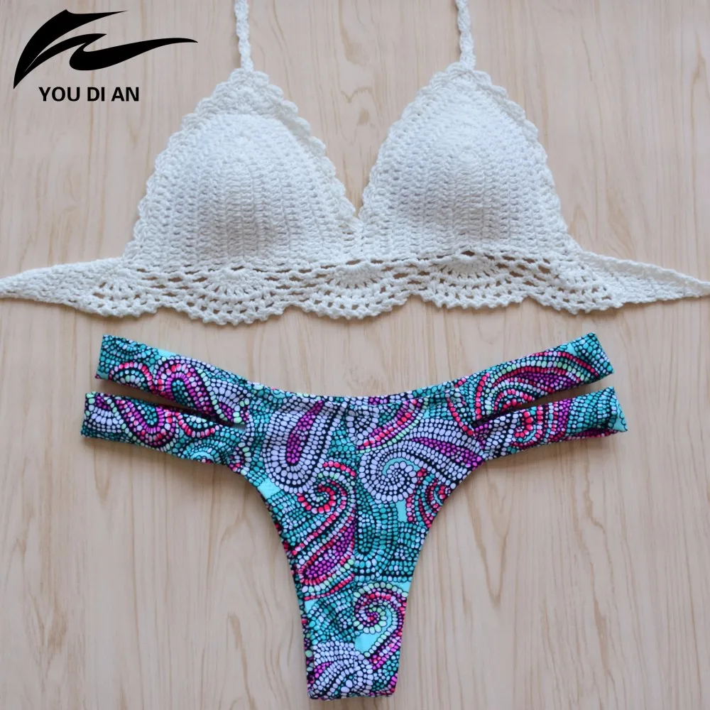 Halter String Crochet Bikini Set Thong Push Up Swimwear Women Swimsuit