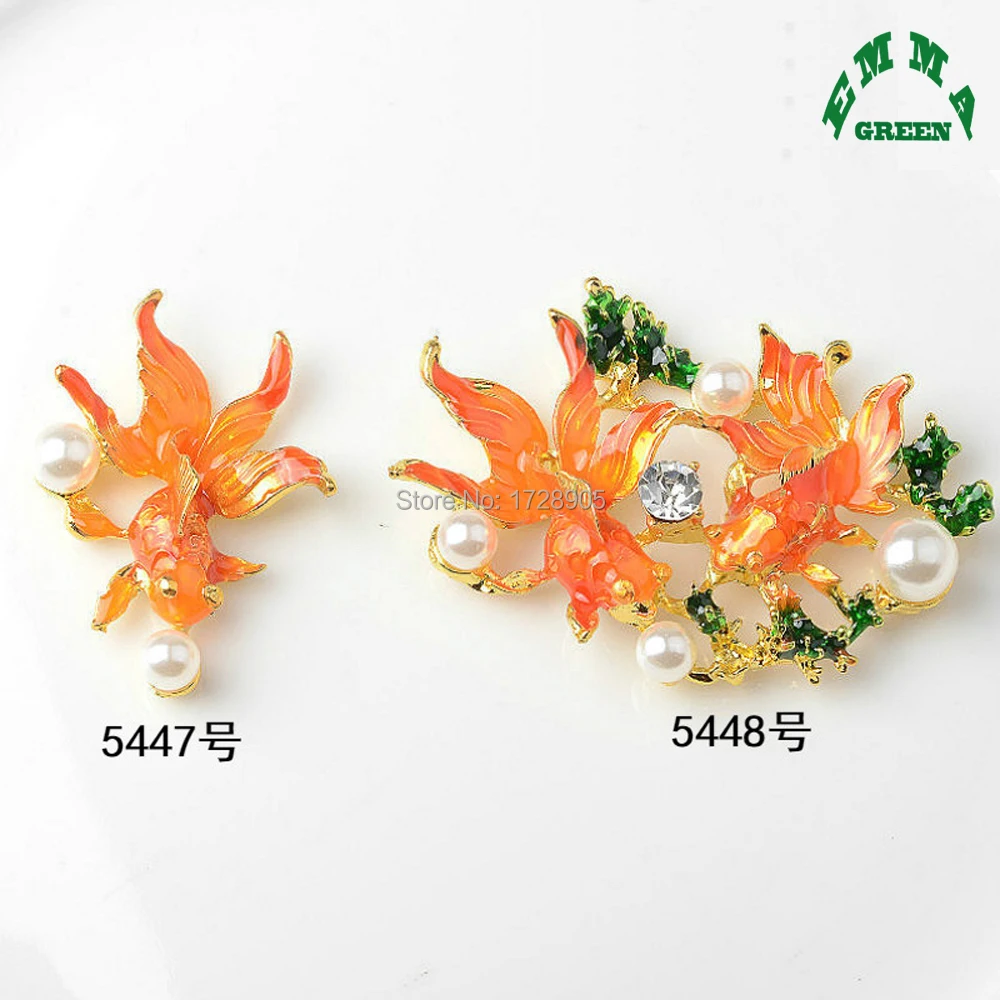 Goldfish Fish Gold Flat Back Rhinestone Crystal Embellishments Buttons ...