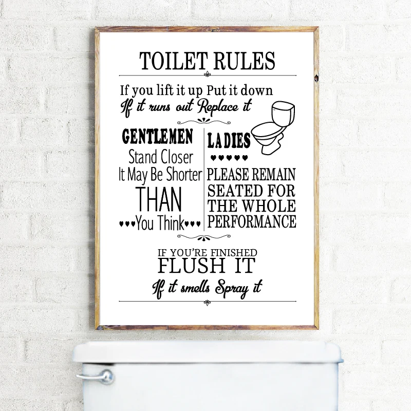Toilet Rules Wall Art Canvas Painting Modern Funny Bathroom Rules Sign ...