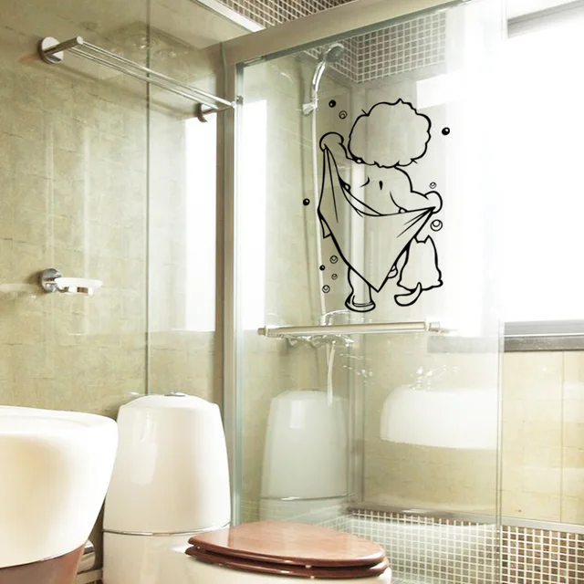 Cartoon Cute Kids Bathing Wall Stickers Glass Door Window Waterproof ...