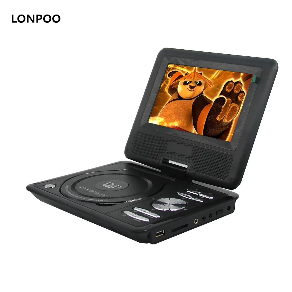 LONPOO DVD Lecteur 7 pouce Pivotant Lecteur DVD Portable DIVX USB RCA ...