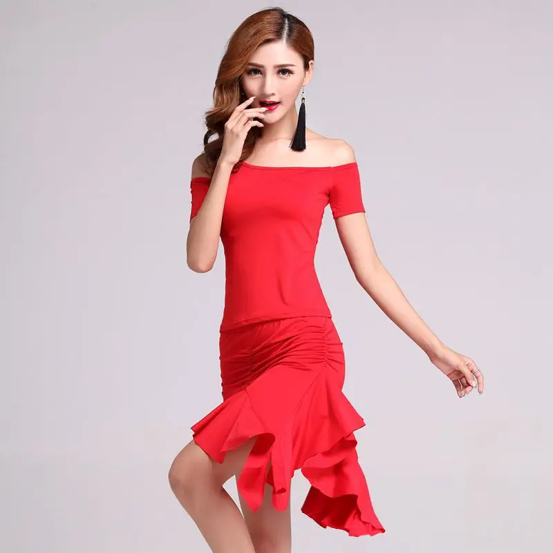 2017 Free Shipping Adult Latin Dance Dress Women Red Black Sexy Dance