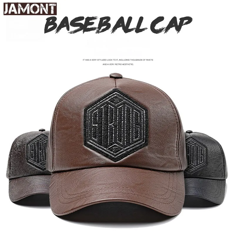 Jamont High Quality Autumn Winter Hats Pu Leather Baseball Cap For Men ...