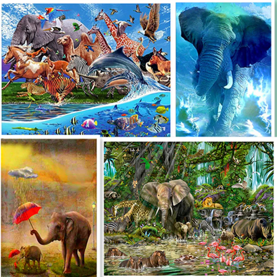 Full,Diamond Embroidery,5D,Diamond Painting,World Animals Oceans Cross ...