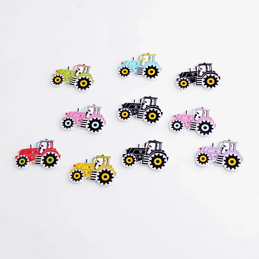 Free Shipping 50pcs Mixed 2 Holes Cartoon Tractor Wood Buttons Sewing ...