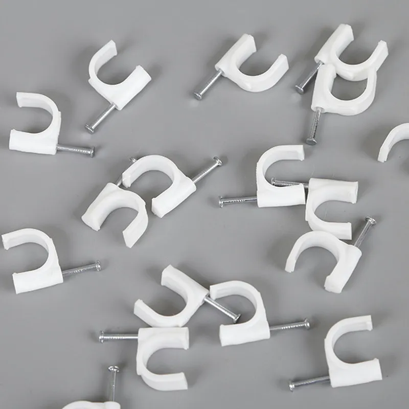 100pcs 6mm Round Steel Nail Cable Wire Wall Hanging Screw Clips Cable ...