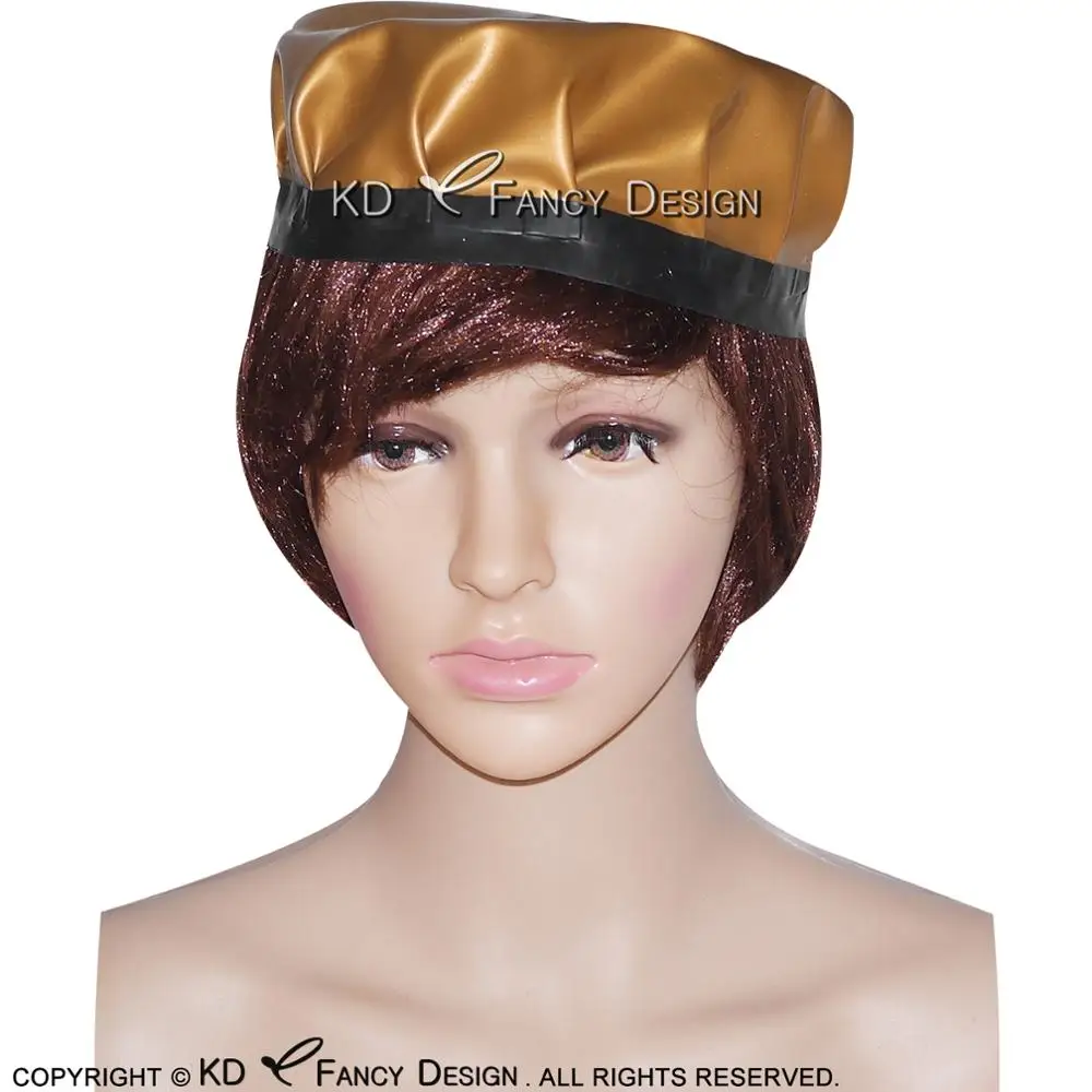 Metallic Bronze With Black Trims Sexy Latex Military Beret Rubber Hat Latex Hat Sex 0021 In Men