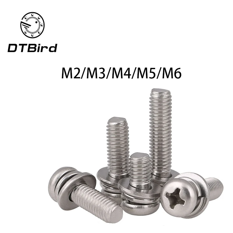 Carbon steel Nickel plated round head Three combination screw M2 M3 M4 ...