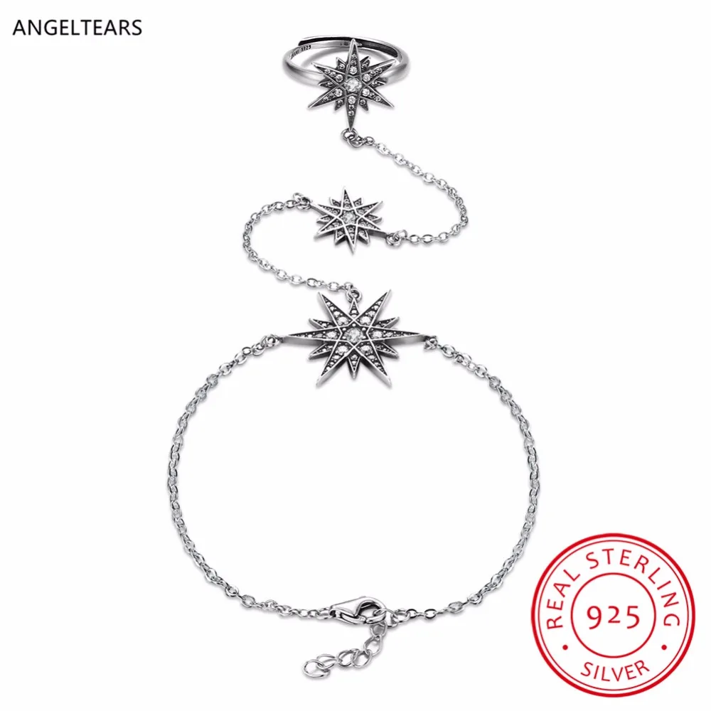 Vintage Design 925 Sterling Silver Star Shape Charm Bracelet & Bangles ...