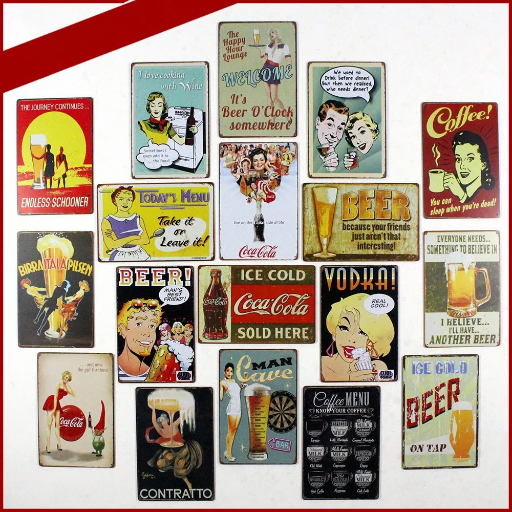 Vintage metal decorative beer drinking painting bar wall sticker ...