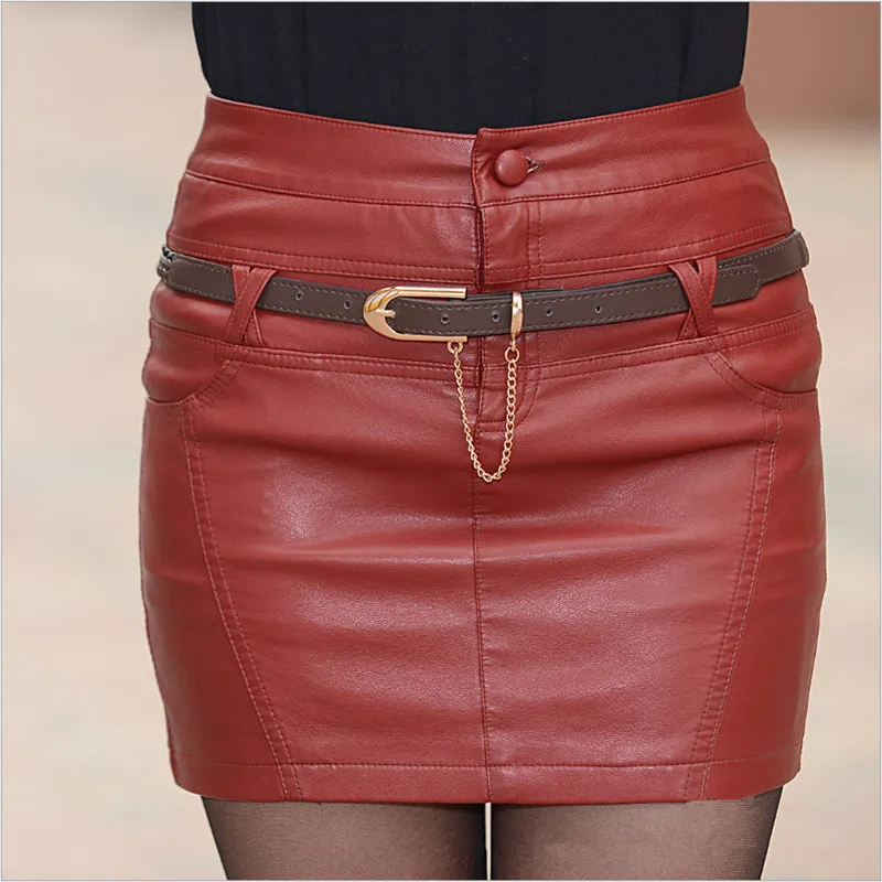 Brand Women Pu Leather Skirts Fashion Slim Package Hip Motorcycle Leather Womens Skirt Saia