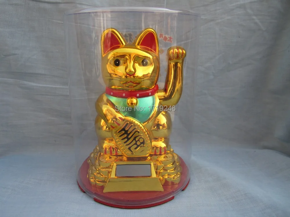 Lucky Cat Waving Solar Power Powered Chinese Oriental ,Fortune Gold ...
