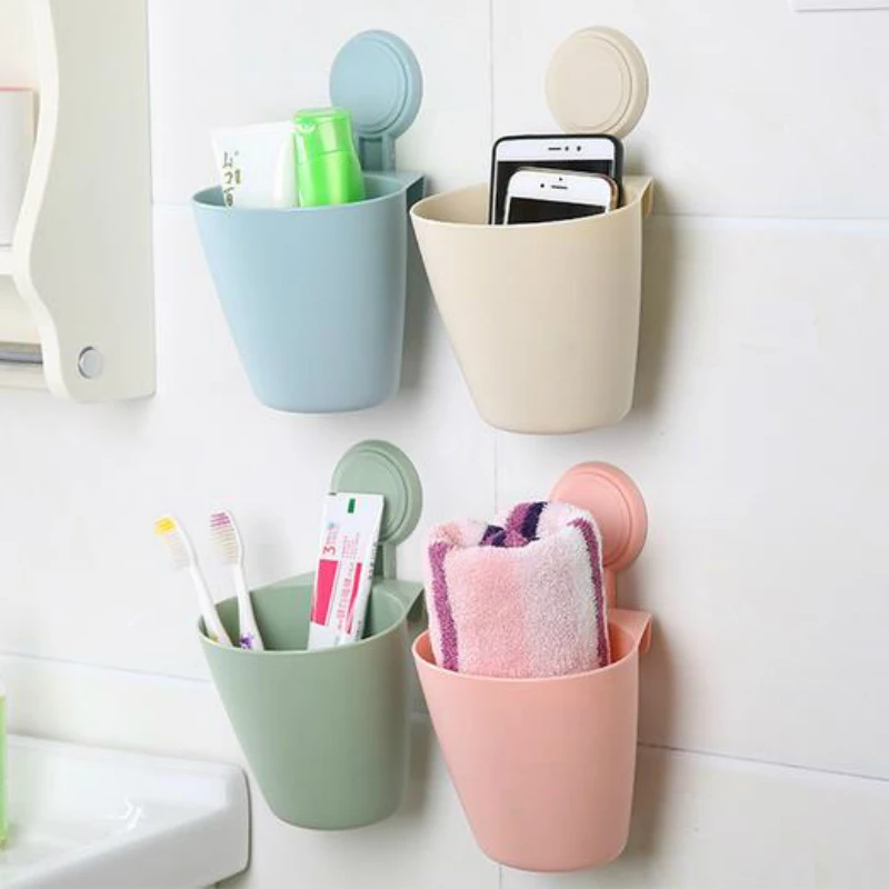 Plastic Sucker Storage Basket for Toothbrush Bathroom Toothbroosh ...