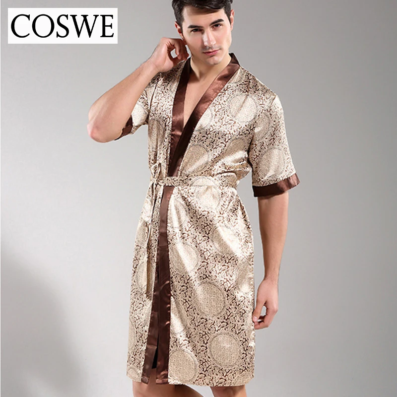 COSWE New Silk Robes For Men Sexy Robe Mens Satin Bathrobe Male ...