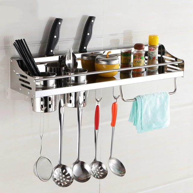 Monolayer Stainless Steel Kitchen Shelf Seasoning Rack Kitchen Wall ...