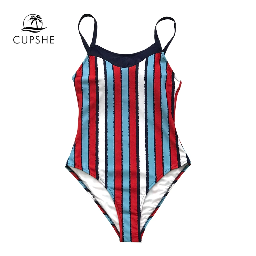 Cupshe Blue And Red Stripe One Piece Swimsuit Women Classic Monokini