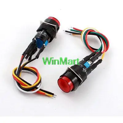 2Pcs DC24V 16mm Thread 5 Wires SPDT Self Locking Red Light Push Button ...