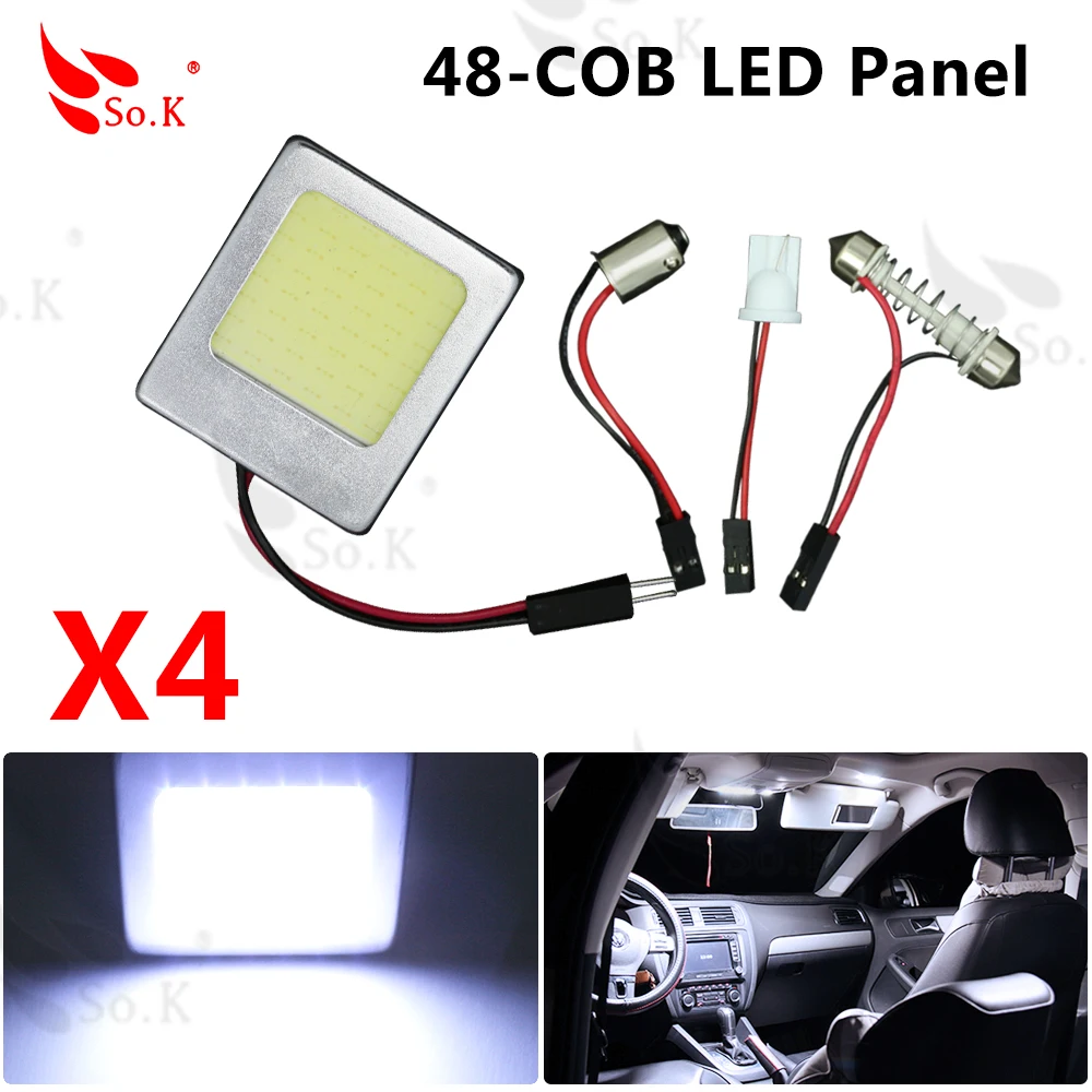 4pcs-48-SMD-COB-Panel-Bright-48-led-panel-12v-T10-W5W-festoon-Dome-LED ...