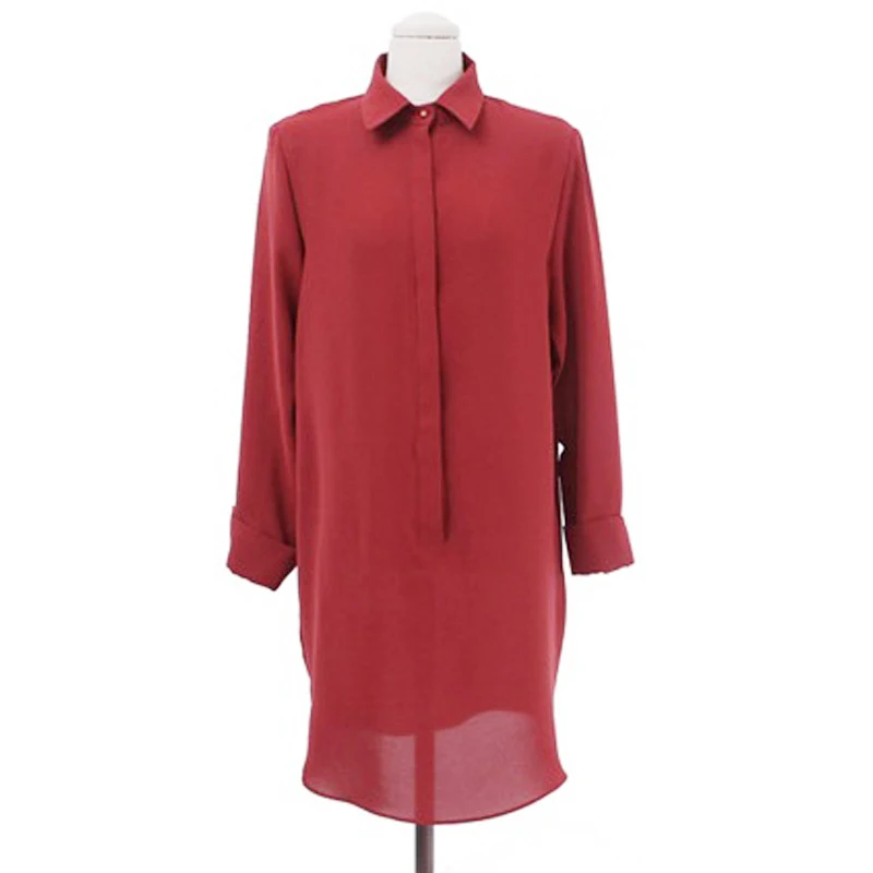 Office Lady Chiffon Blouses Plus Size Women Turn down Collar Slim Long ...