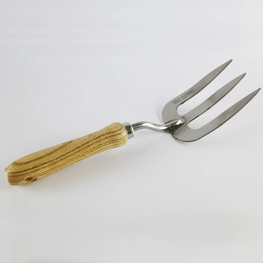 Garden Tools Stainless Steel Hand Fork with Wooden Handle Traditional ...
