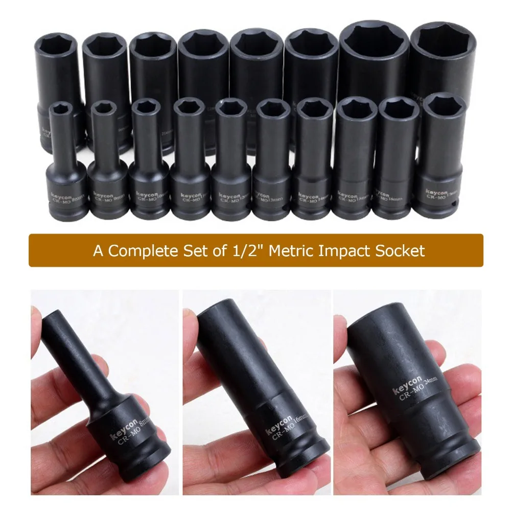 1 Piece 8 - 20 mm Impact Socket 1/2-inch 6 Point Drive Deep Impact ...