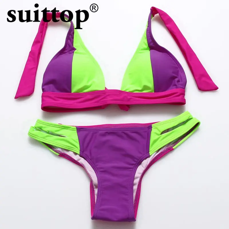 Suittop Bikini Women 2017 Newest Sexy Patchwork Maillot De Bain Push Up