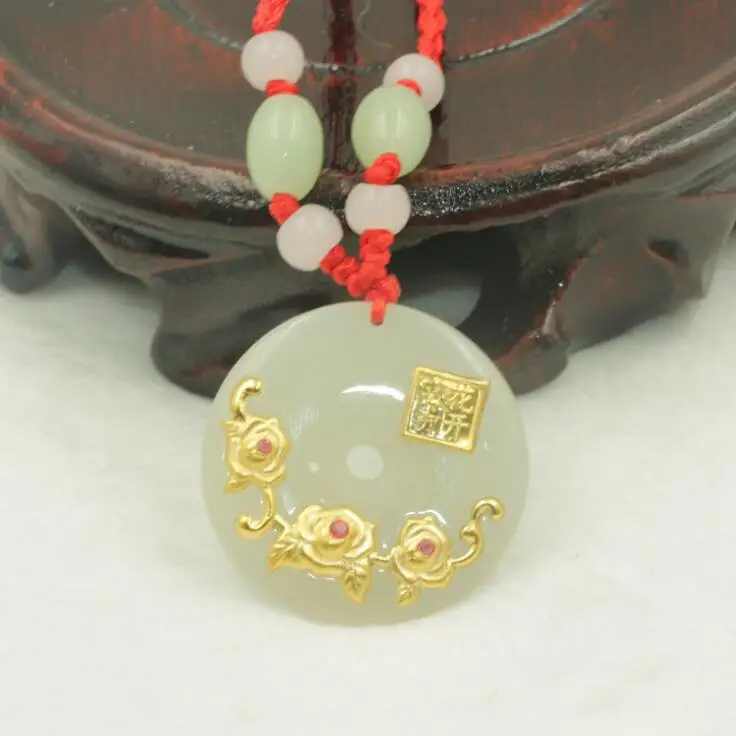 Natural HeTian Yu white jade mosaic Hua kai fu gui protection of peace ...