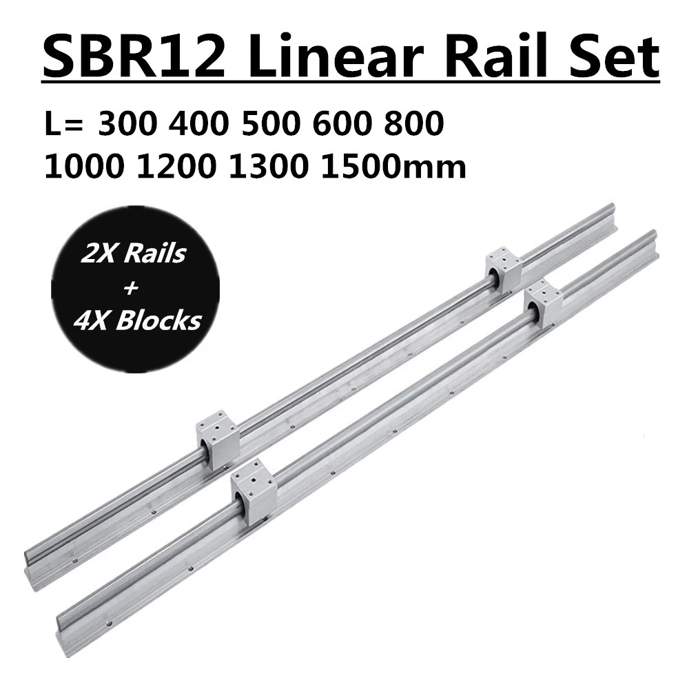 2set Sbr12 300 400 500 600 800 1000 1200 1300 1500mm Fully Supported Linear Rail Slide Shaft Rod ...