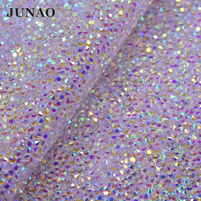 Junao 24*40cm Transparent Ab Rhinestone Mesh Fabric Resin Crystal Trim ...