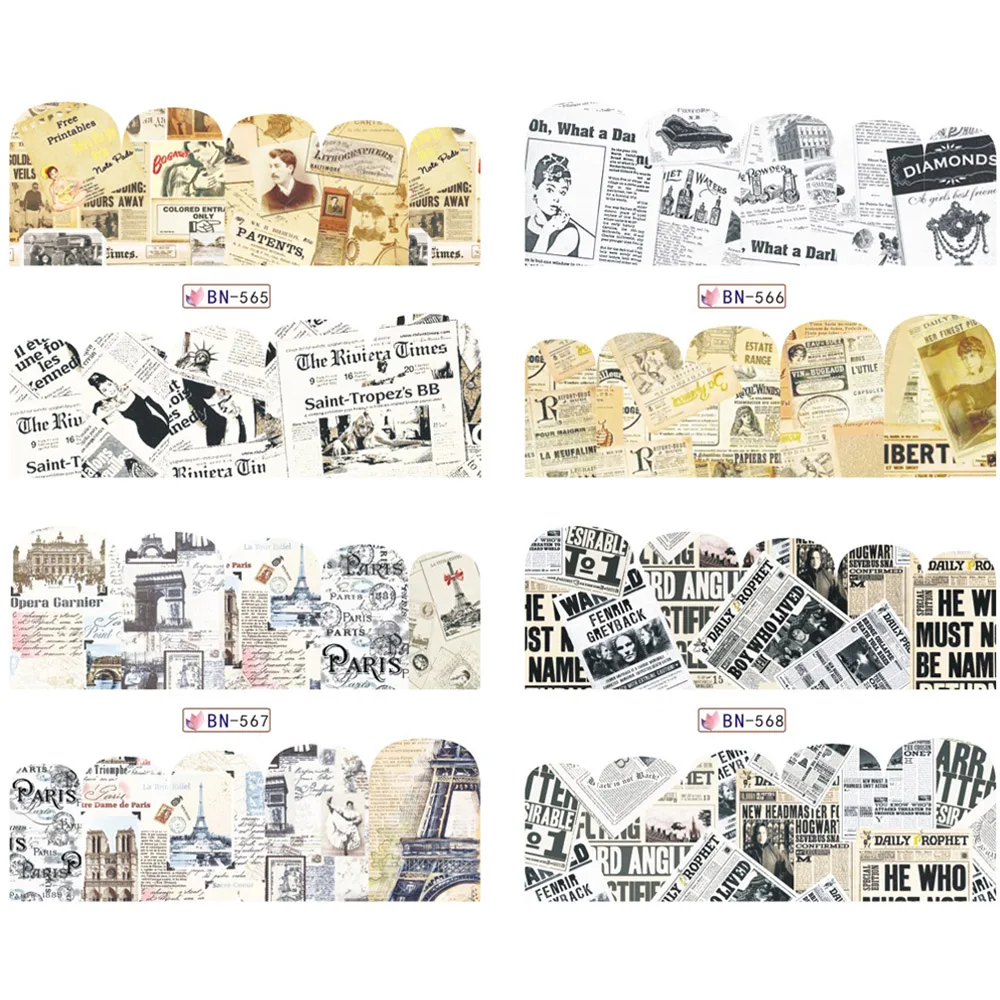 12 Designs 2017 Retro Design Watermark Nail Sticker Water Decals Slider ...