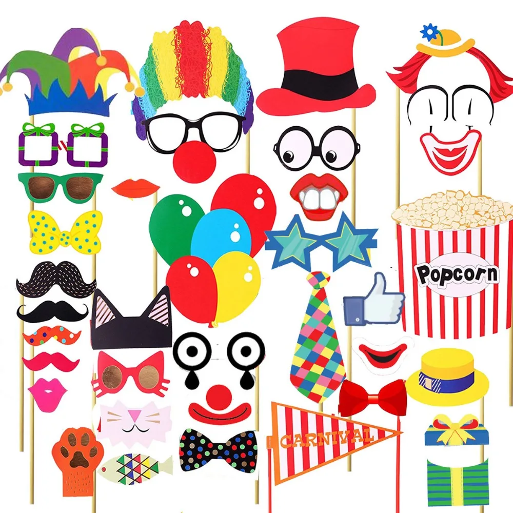 36PCS DIY The Circus Funny Clown Nose Photo Booth Prop Wedding Birthday ...