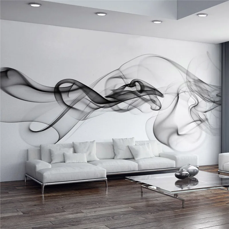 Custom foto behang moderne 3d muur mural behang zwart wit rook fog art ...