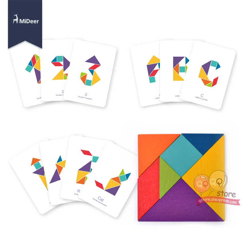 MiDeer Wooden Colorful Tangram intelligence Jigsaw Puzzle Game Alphabet ...