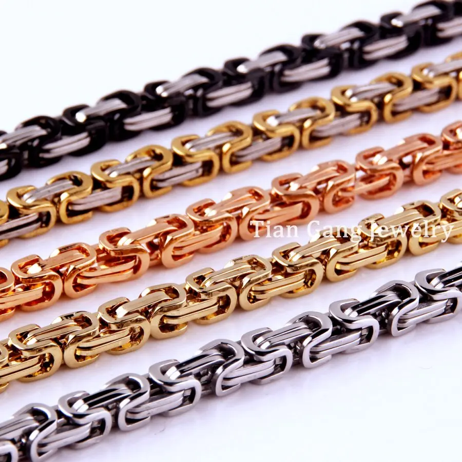 4-5-8mm-Mens-Byzantine-Chain-Necklace-Multi-colored-316L-Stainless ...